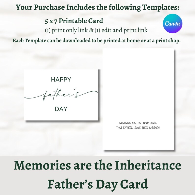 Father's Day Card | Printable Template for Instant Download | Memories ...