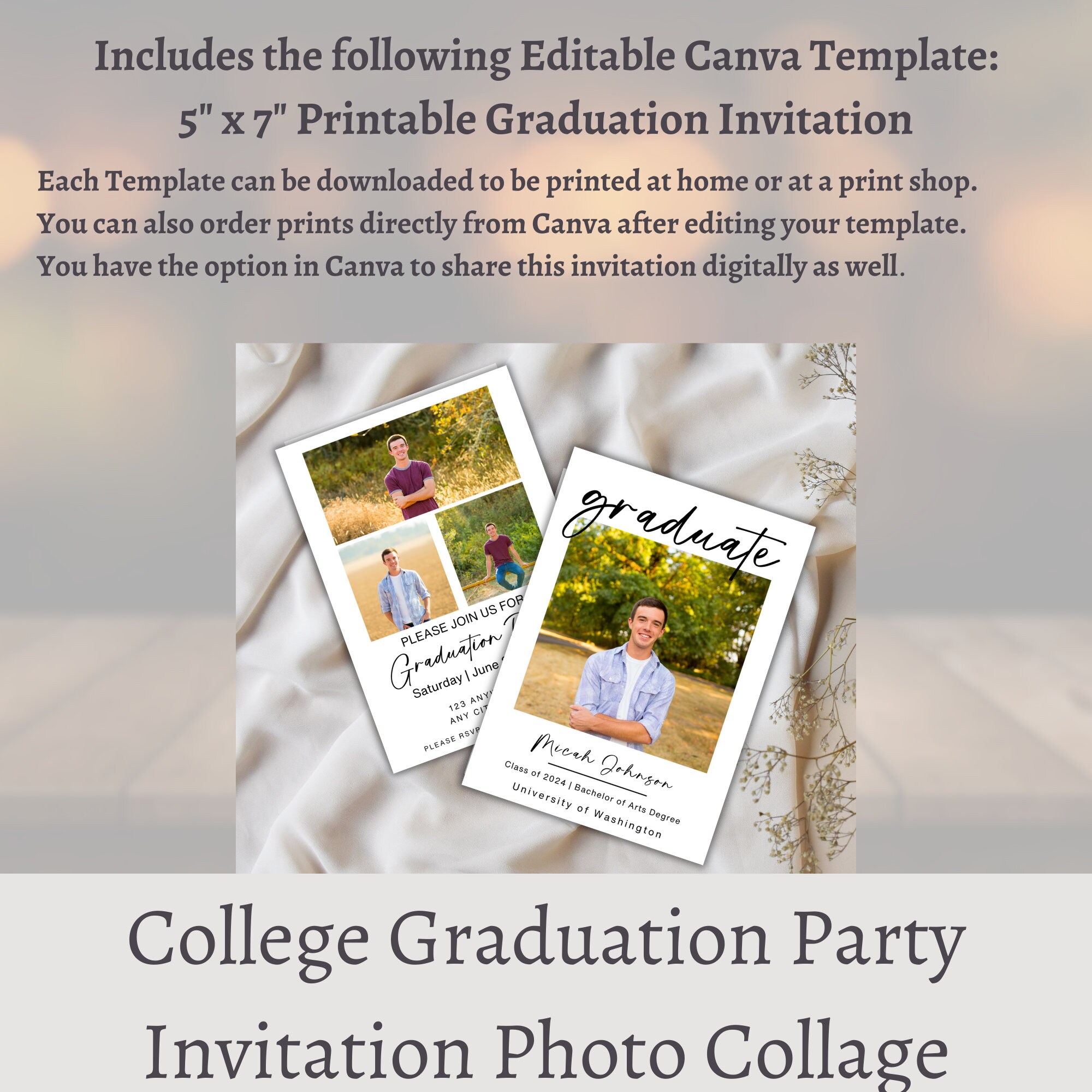 Graduation Invite, Customizable Photo Collage, College & High School ...
