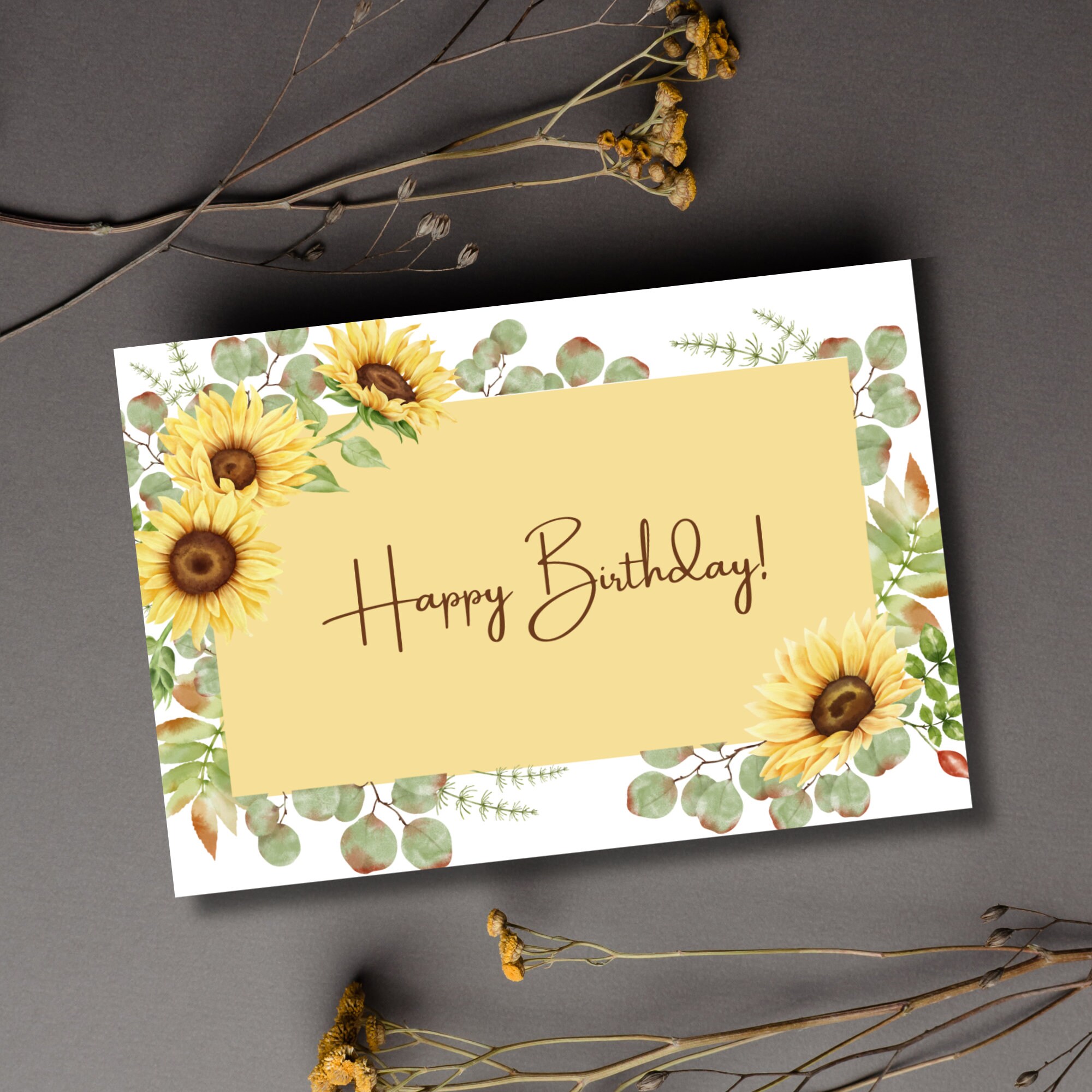 Sunflower Birthday Card: Printable Floral Design (digital Download) - Etsy