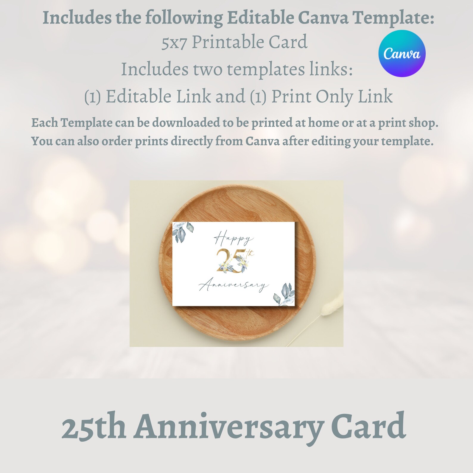 25th Anniversary Card, Printable Template, Digital Download, Celebrate ...