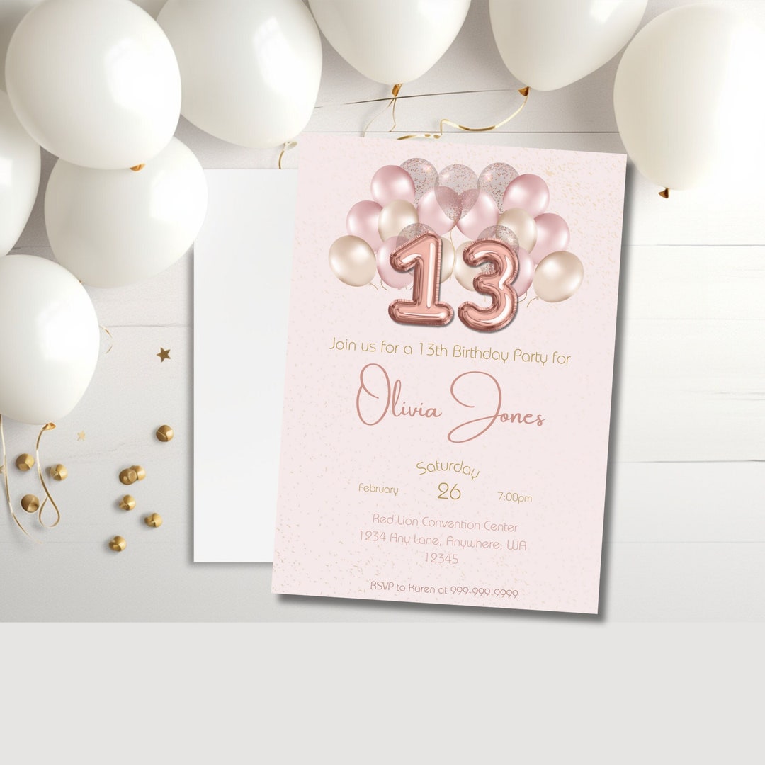 Rose Gold 13th Birthday Invitation: Teen Celebration (digital Invite ...