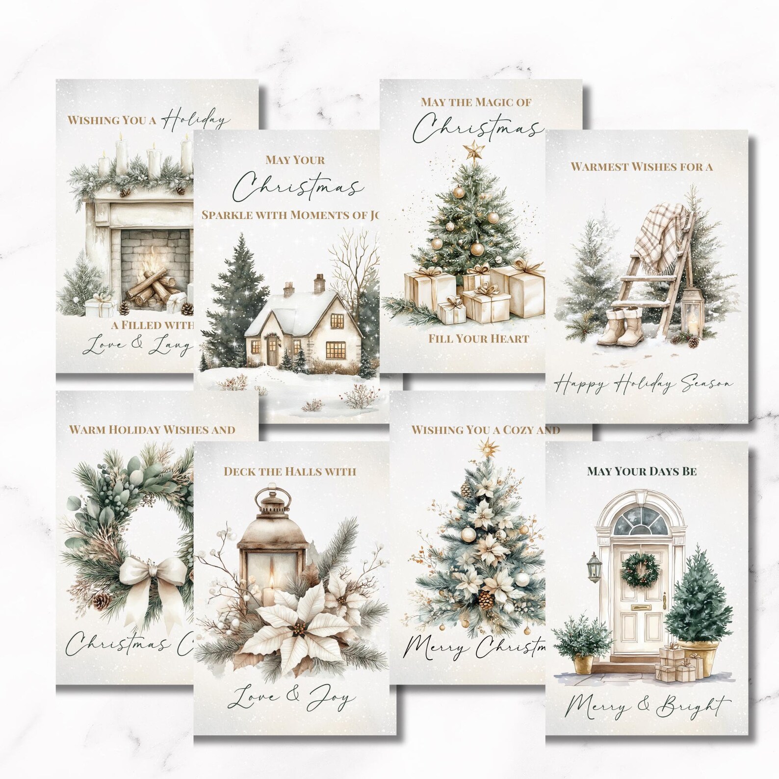 Rustic Boho Christmas Card Set: Printable Holiday Greetings (set of 8 ...