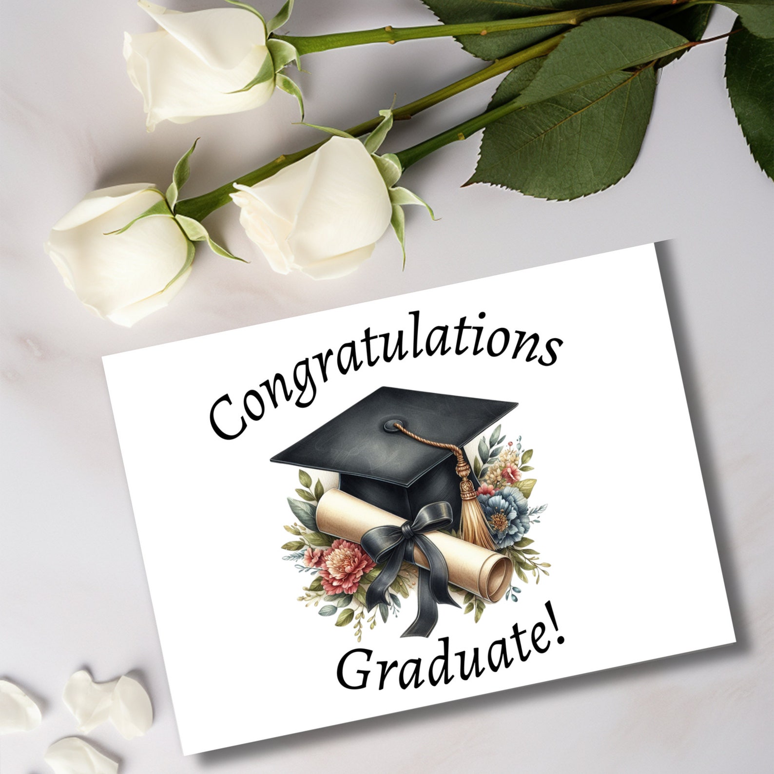 Printable Graduation Card: Elegant Floral Design (instant Download) - Etsy