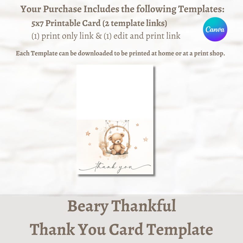 Bear-y Thankful Printable Thank You Card - Cute Bear Themed Gratitude ...