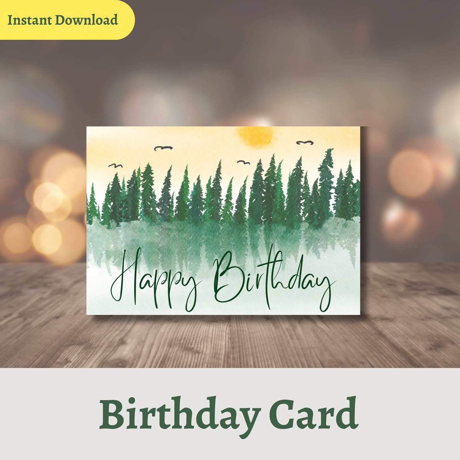 Watercolor Forest Birthday Card: Nature Scene Greeting (printable) - Etsy