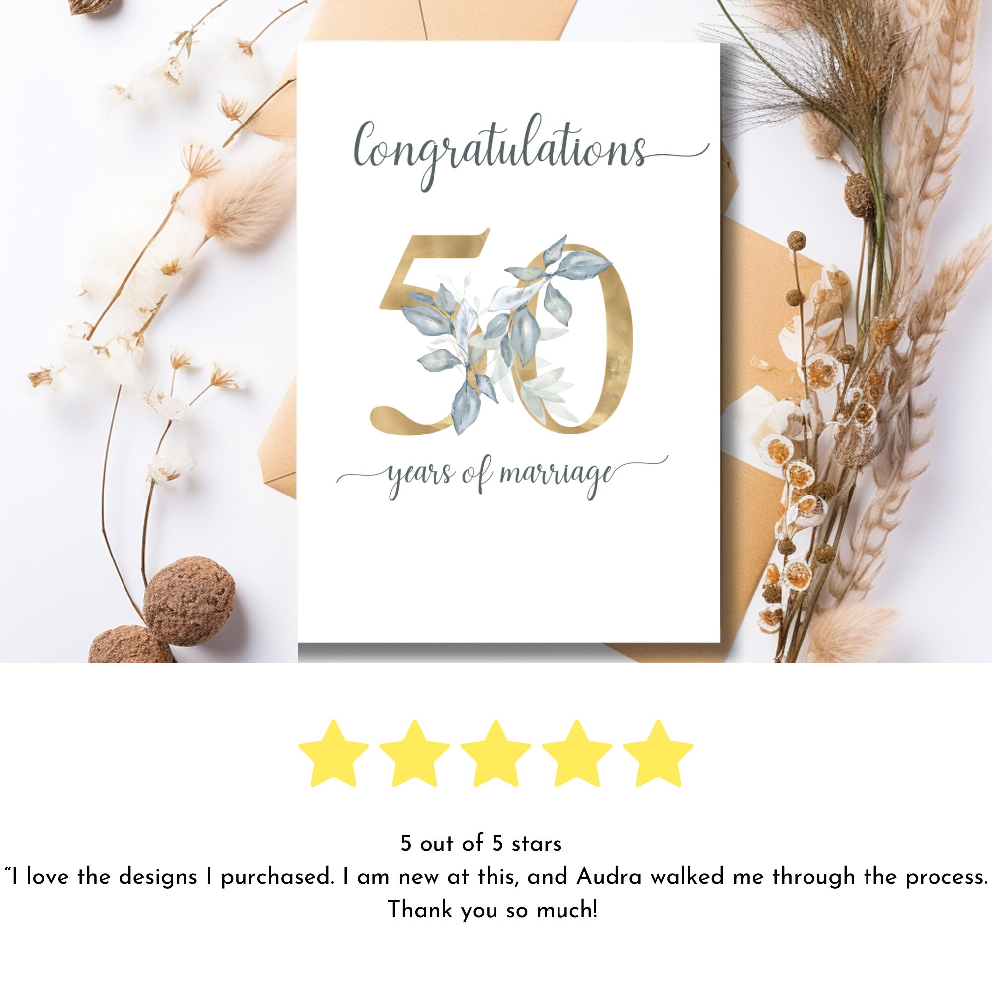 Elegant 50th Anniversary Card Printable, Message Inside for This ...
