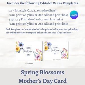 Spring Blossoms Mother's Day Card Template (DIY Printable) - Etsy