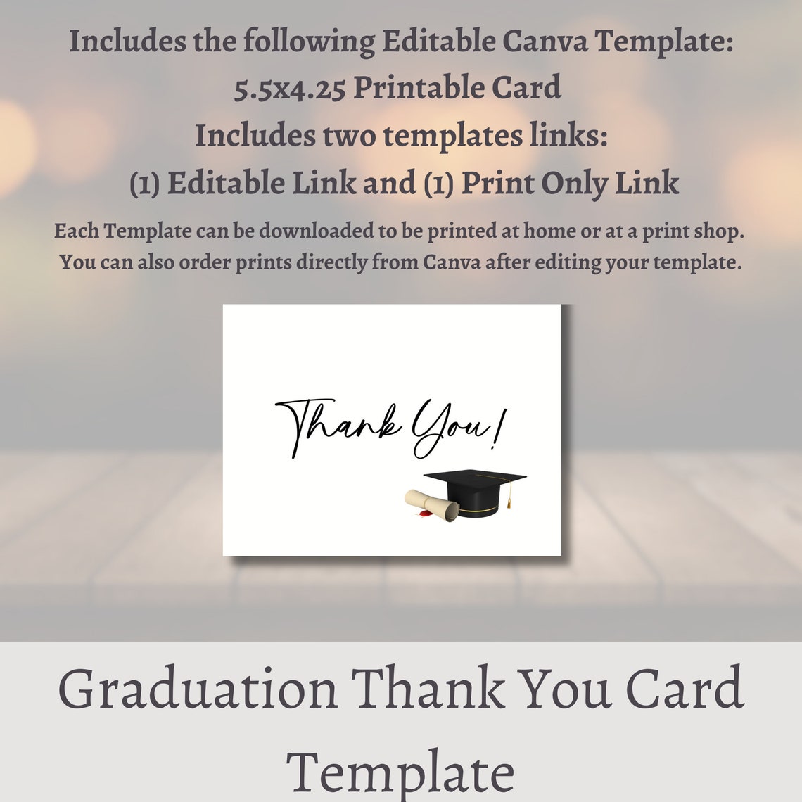 Graduation Thank You Card Printable - Instant Download DIY Template ...