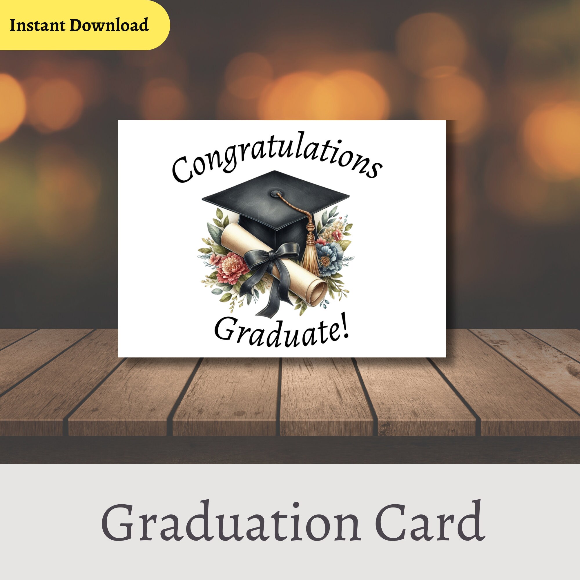 Printable Graduation Card: Elegant Floral Design (instant Download ...