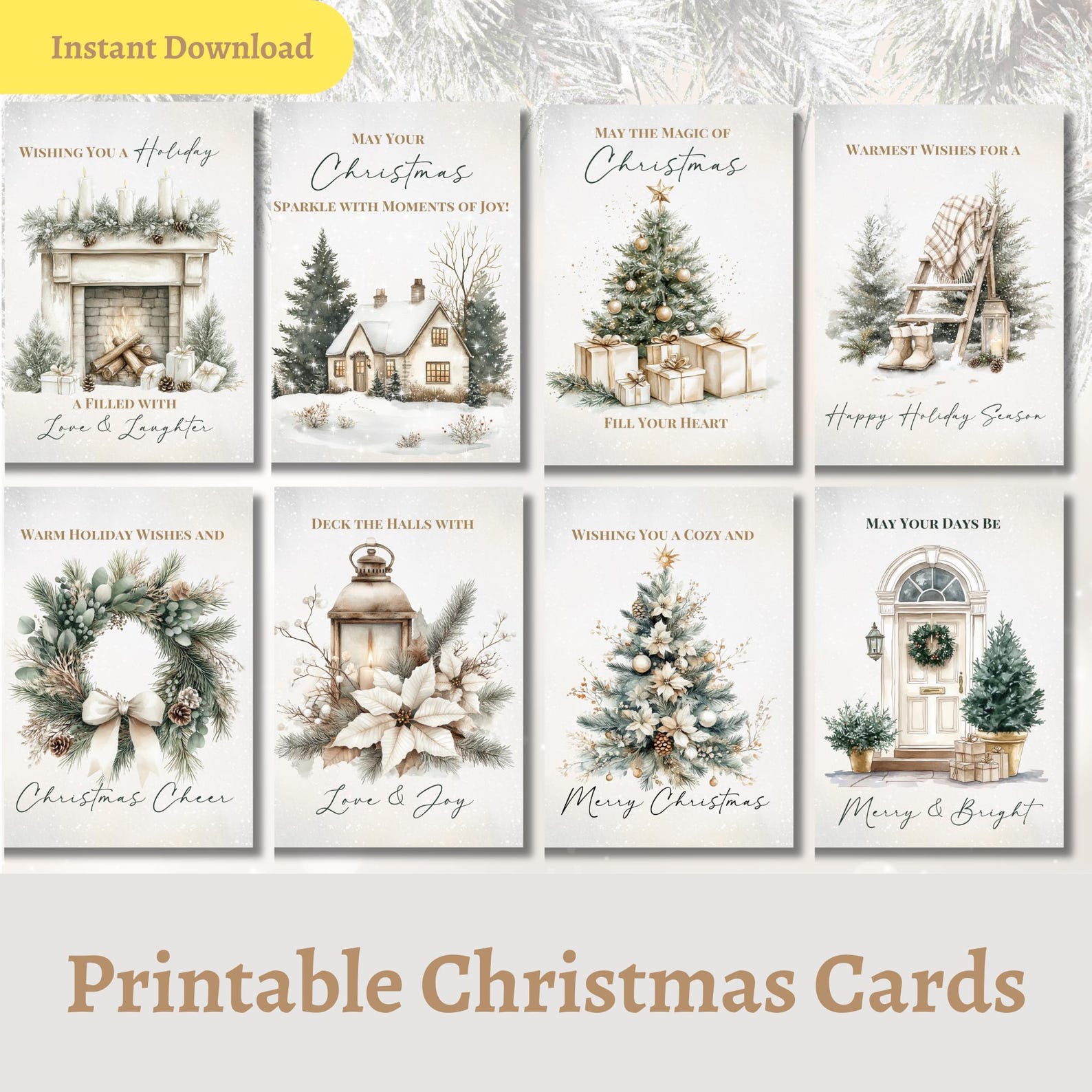 Rustic Boho Christmas Card Set: Printable Holiday Greetings (set of 8 ...