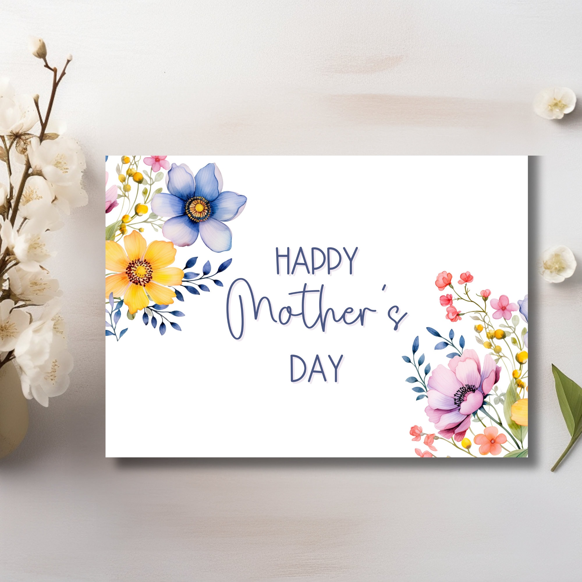 Spring Blossoms Mother's Day Card Template (DIY Printable) - Etsy
