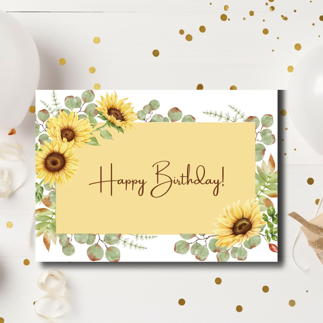 Sunflower Birthday Card: Printable Floral Design (digital Download) - Etsy