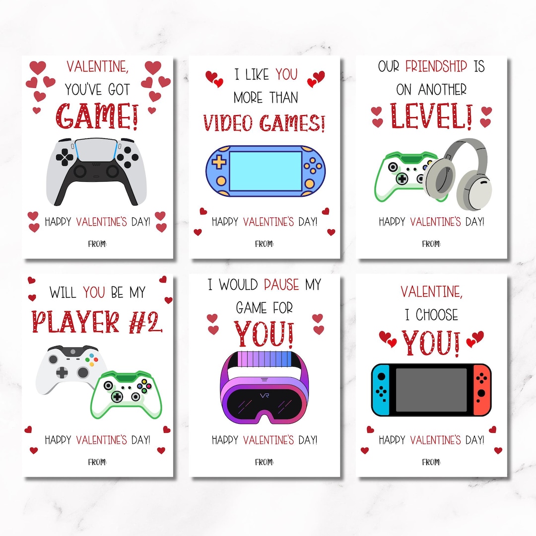 Video Game Valentine Cards: Set of 6 Printable Cards (digital Download ...