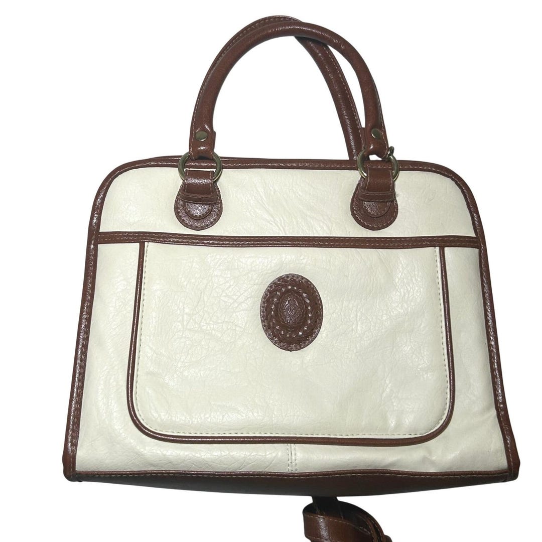 Vintage Jackson Two Tone Satchel Handbag Cream Brown Minimal Classic ...