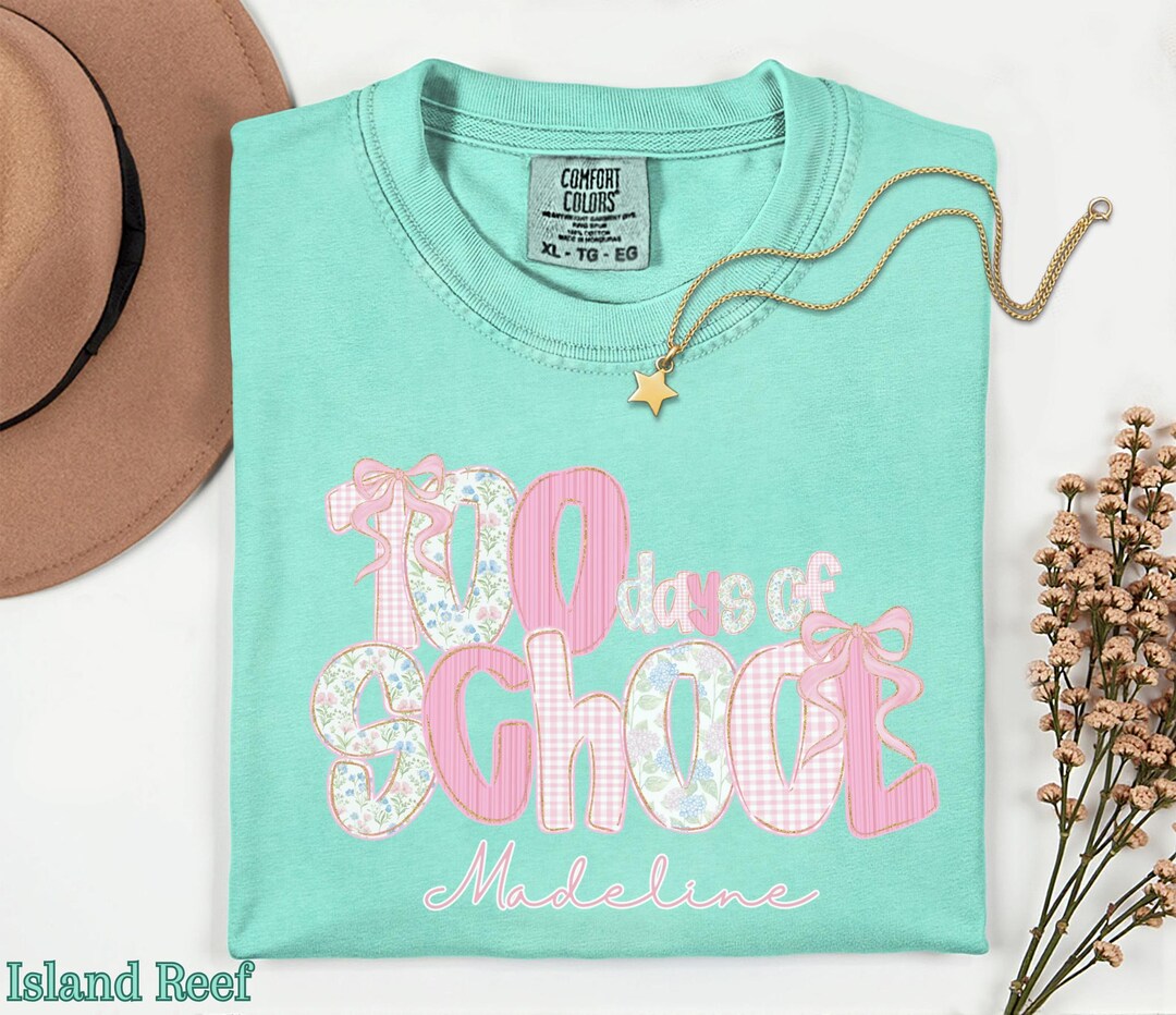 Comfort Colors Custom Name 100 Days of School Shirt, Cute Bow Happy ...