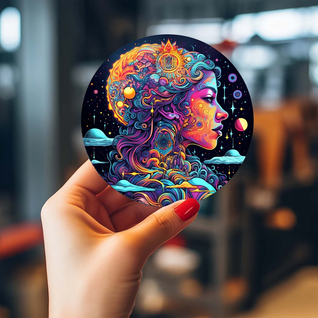 Spiritual Woman Face Sticker - Psychedelic Art, Trippy Gift for Best ...