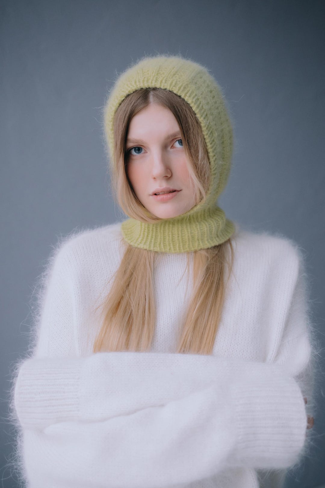 Hand-knitted White Angora Sweater With a Turtleneck and Long Sleeves ...