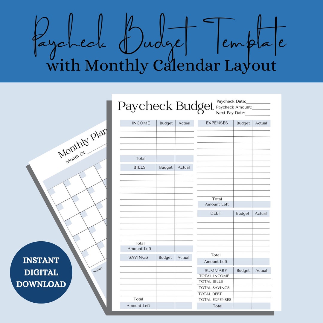 Paycheck Budget Template Printable Monthly Planner Layout Budget ...