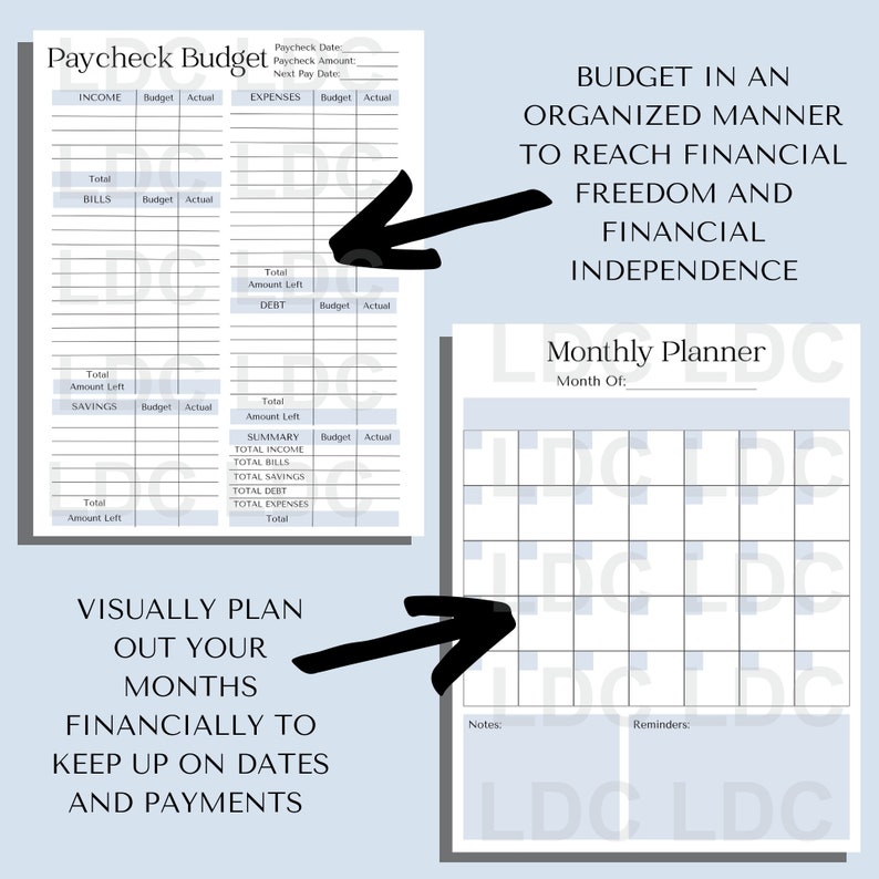 Paycheck Budget Template Printable Monthly Planner Layout Budget ...