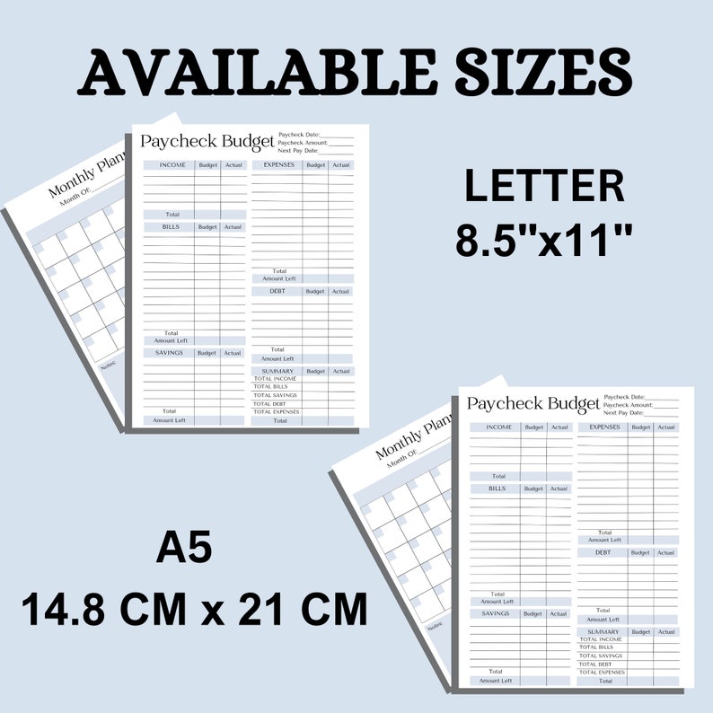 Paycheck Budget Template Printable Monthly Planner Layout Budget ...
