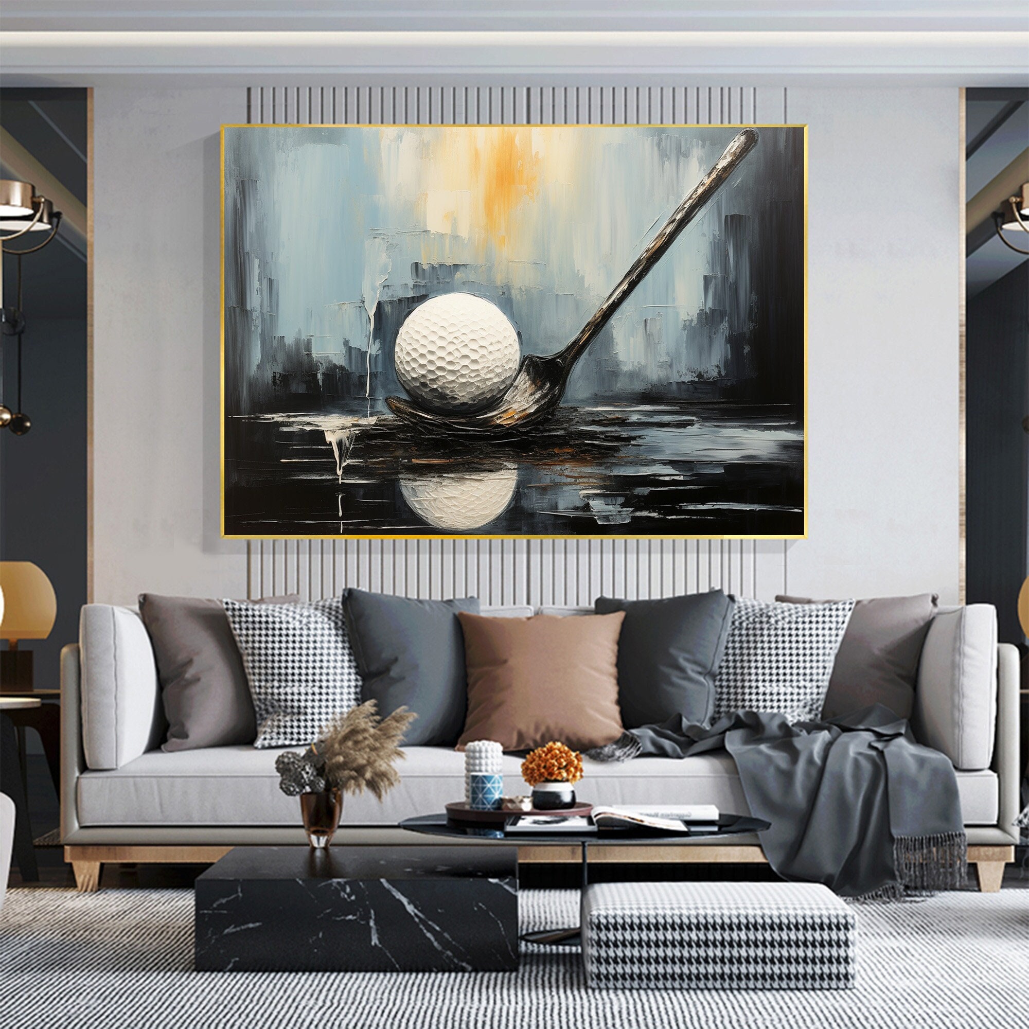 Abstract Golf Sport Oil Painting on Canvas, Large Wall Art Original ...