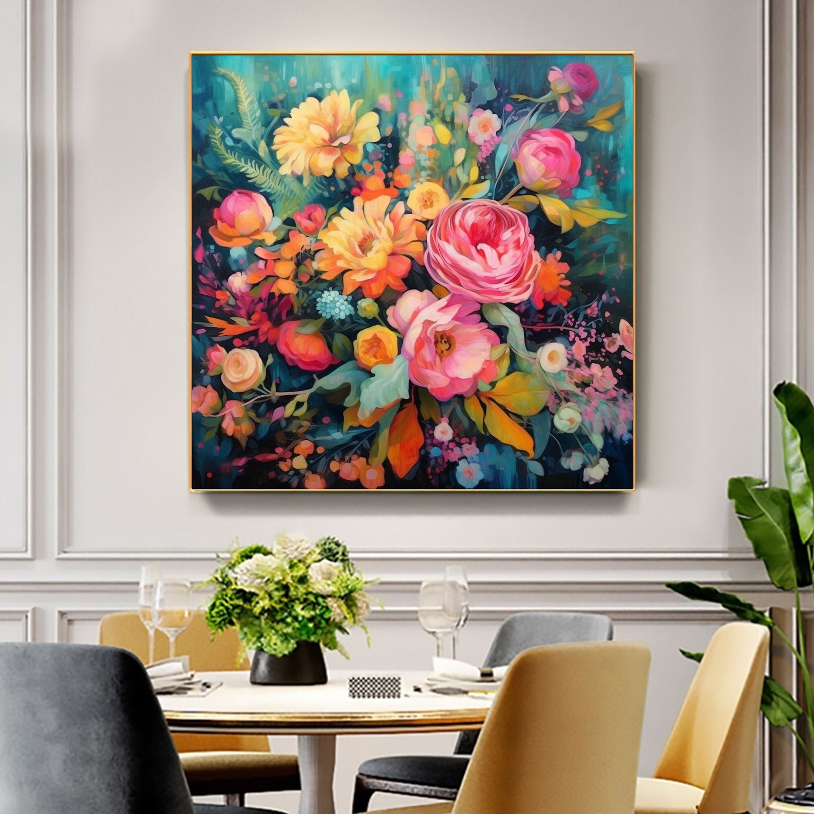 Abstract Rose Oil Painting on Canvas, Large Wall Art, Original Colorful ...