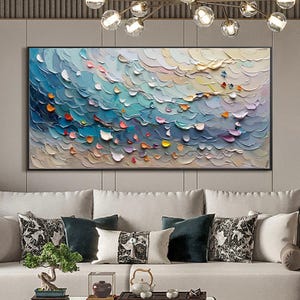 Large Abstract Hand-painted Wave Texture Canvas Oil Painting, Original ...