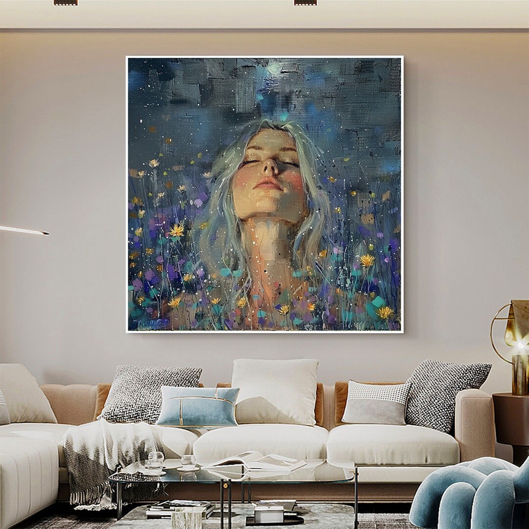 Original Abstract Female Portrait Oil Painting on Canvas, Angel Girl ...