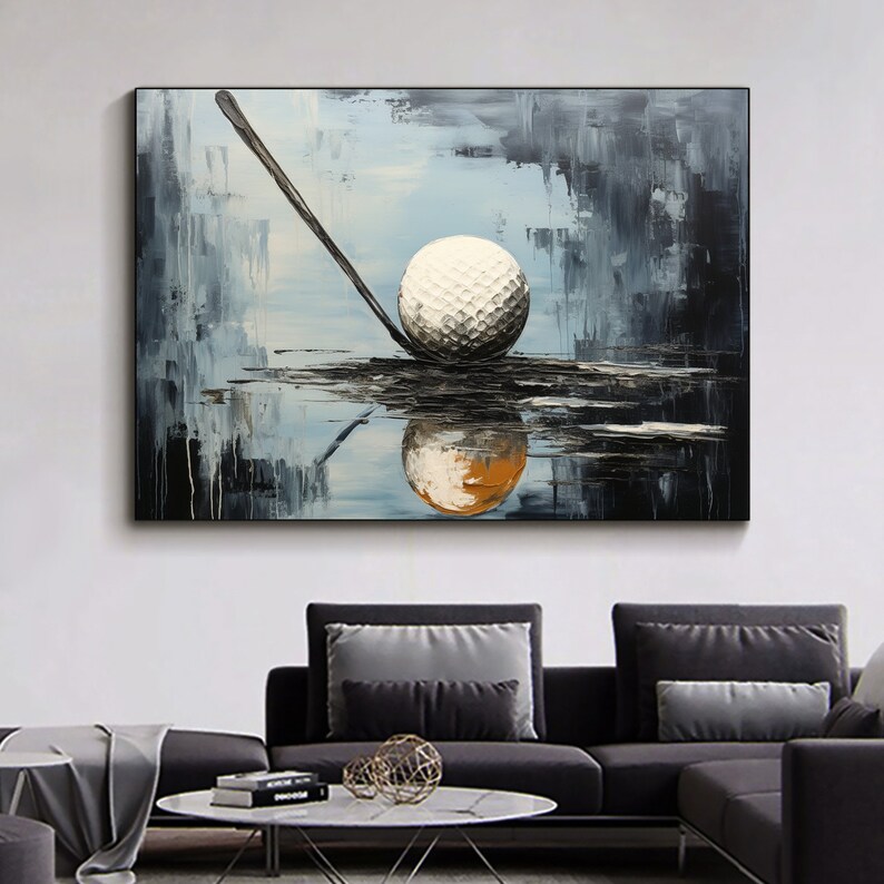 Abstract Golf Ball Oil Painting, Large Canvas Art, Modern Sports Decor ...