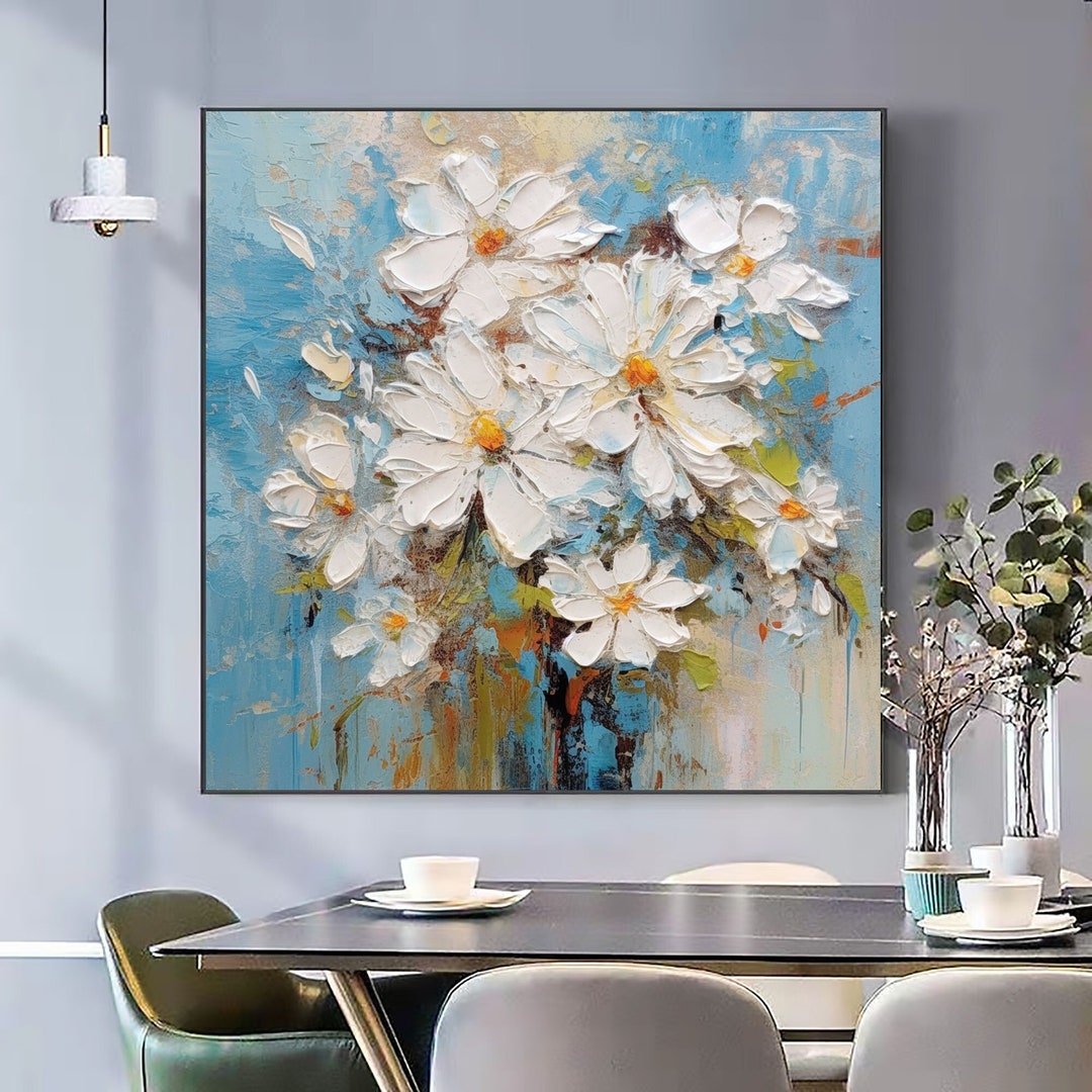 Abstract Texture Flower Oil Painting on Canvas, Large Wall Art Original ...