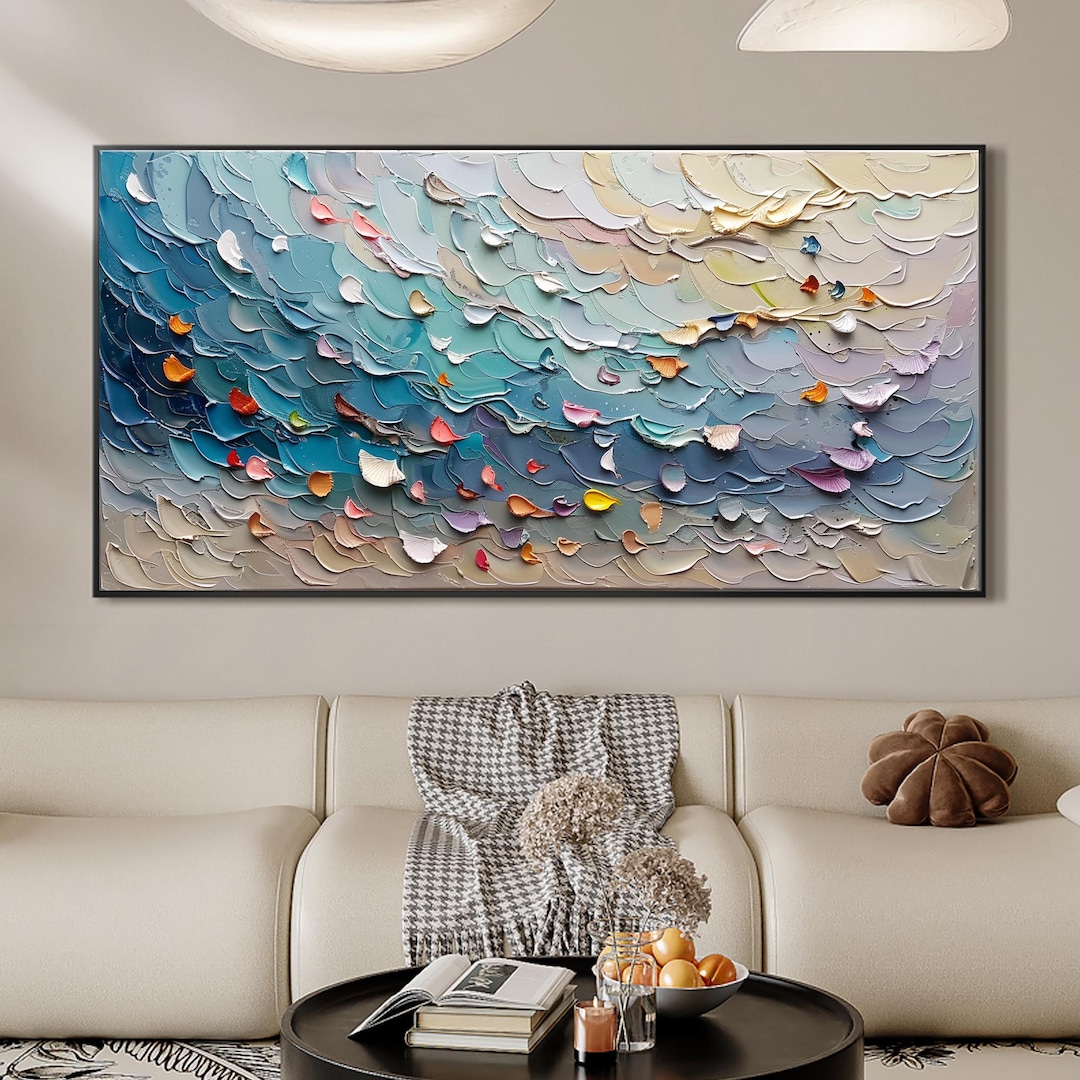 Large Abstract Hand-painted Wave Texture Canvas Oil Painting, Original ...