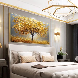 Abstract Golden Big Tree Oil Painting on Canvas, Large Textured Wall ...