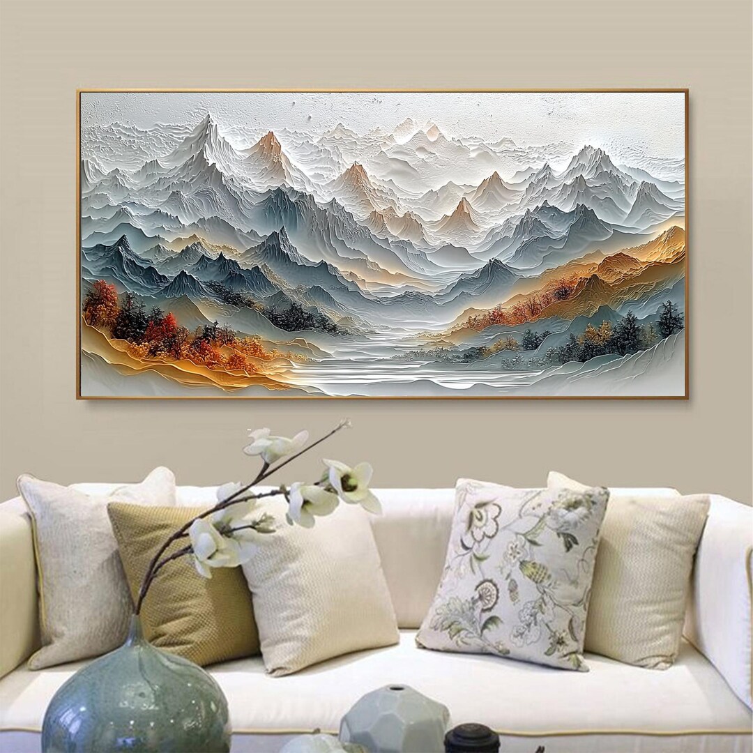 Original Continuous Mountain Range Canvas Oil Painting, Abstract Forest ...