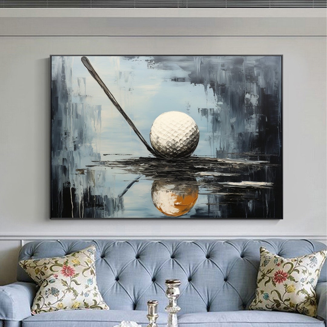 Abstract Golf Ball Oil Painting, Large Canvas Art, Modern Sports Decor ...