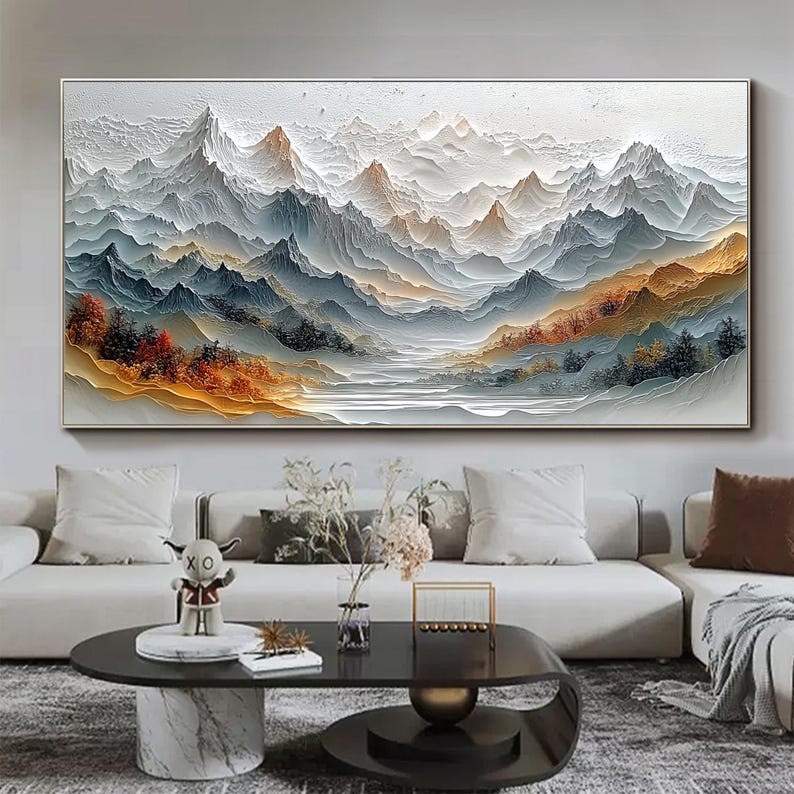 Original Continuous Mountain Range Canvas Oil Painting, Abstract Forest ...