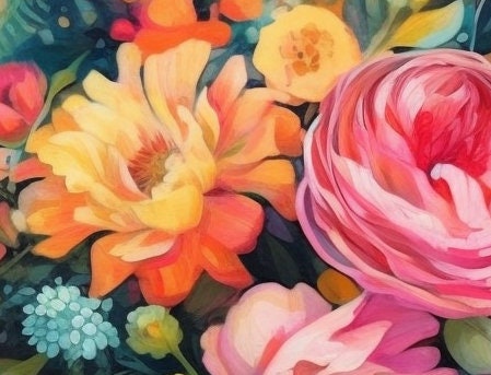 Abstract Rose Oil Painting on Canvas, Large Wall Art, Original Colorful ...