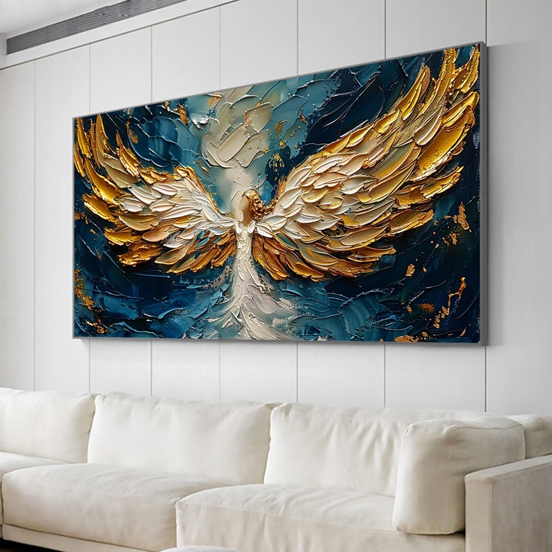 Large Original Angel Wings Painting on Canvas, Abstract Golden Wings ...