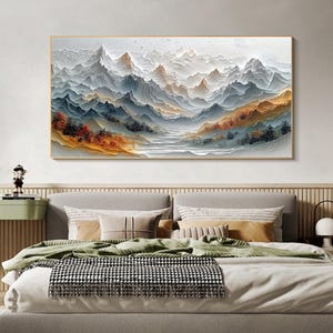 Original Continuous Mountain Range Canvas Oil Painting, Abstract Forest ...