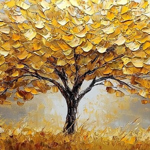 Abstract Golden Big Tree Oil Painting on Canvas, Large Textured Wall ...