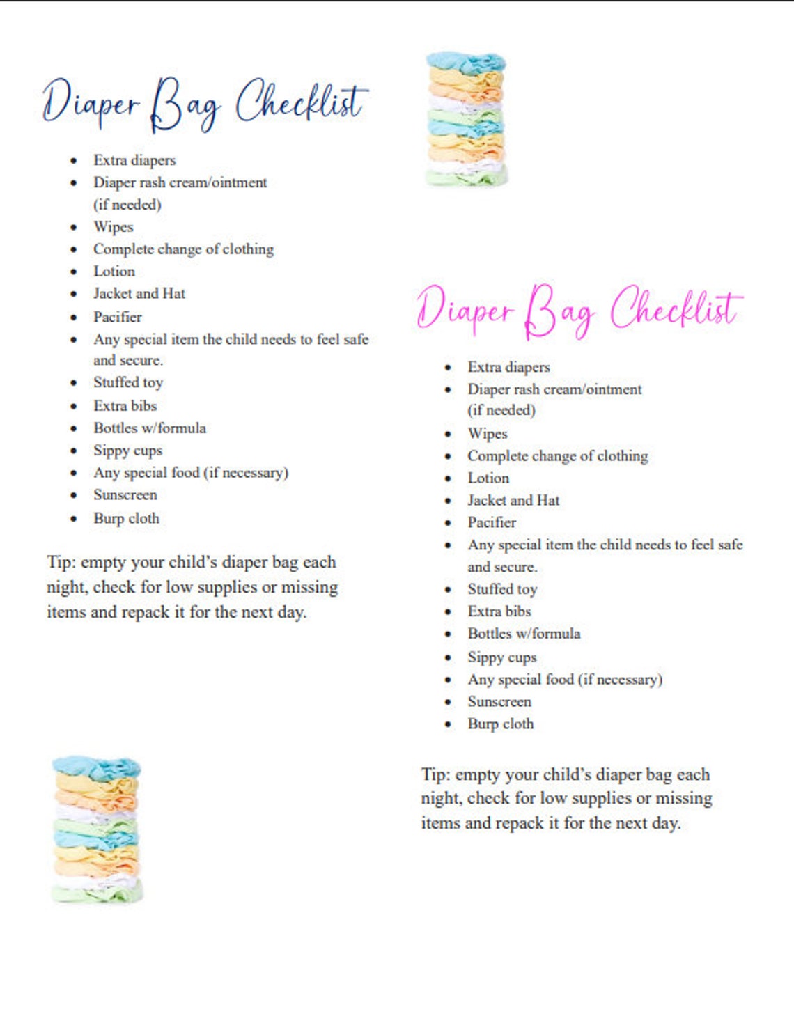 Diaper Bag Checklist - Etsy