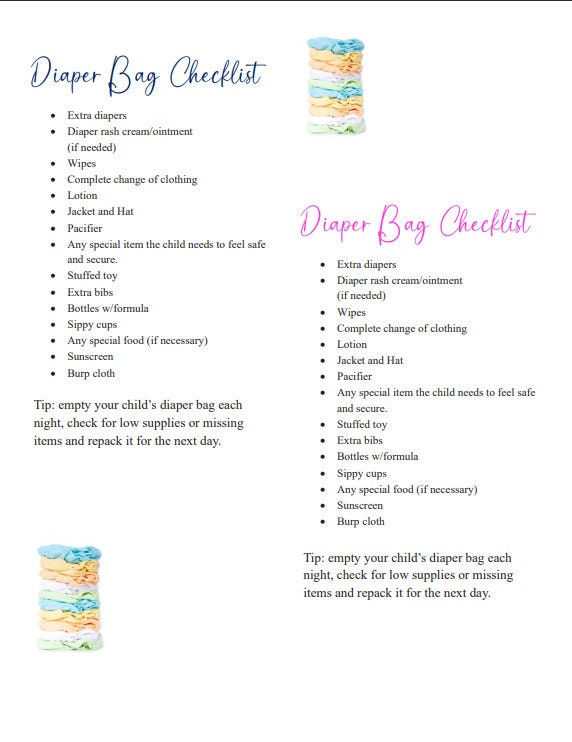 Diaper Bag Checklist - Etsy