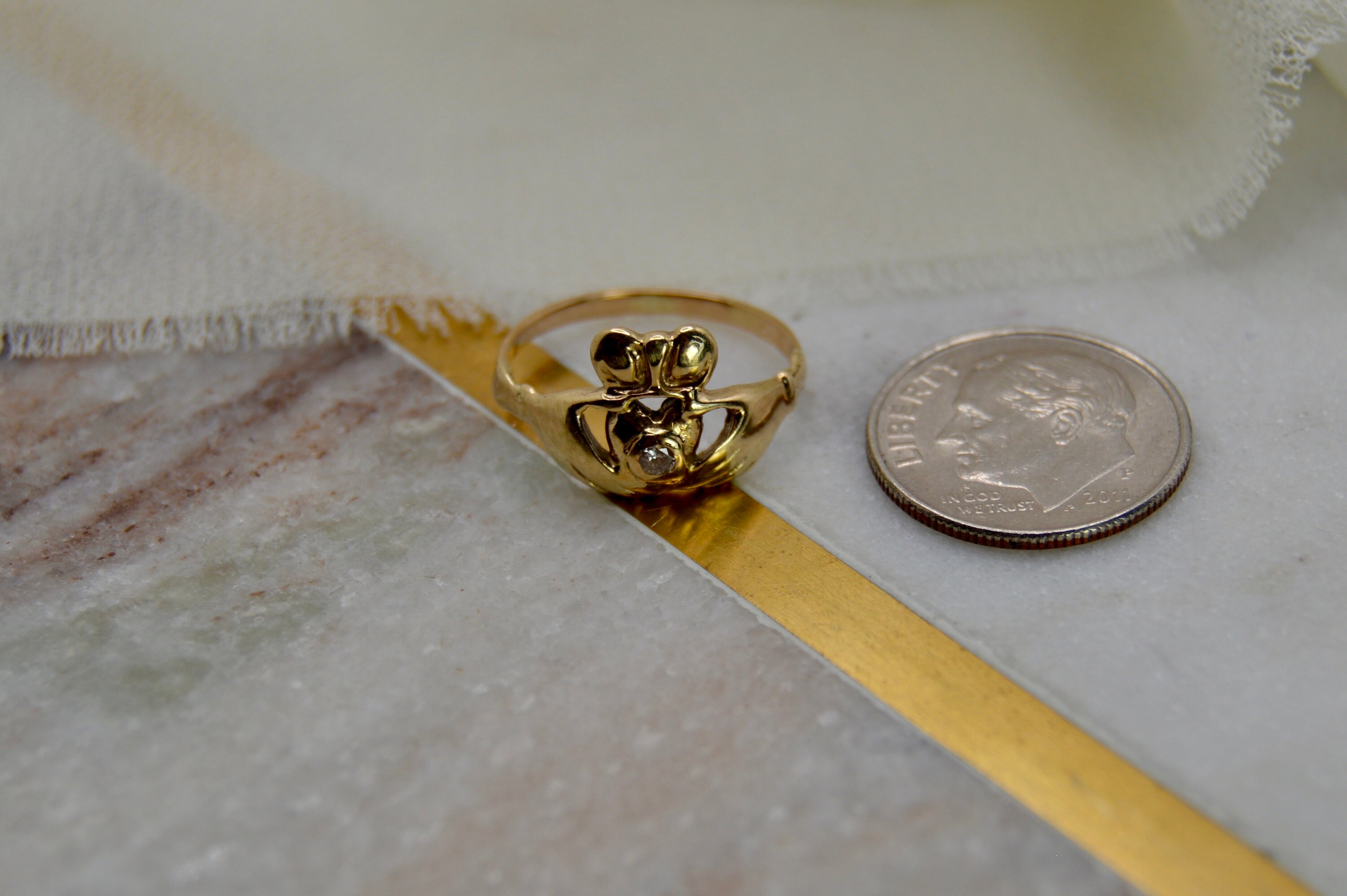 Vintage Estate 10K Yellow Gold With Genuine Diamond Irish Claddagh Ring ...
