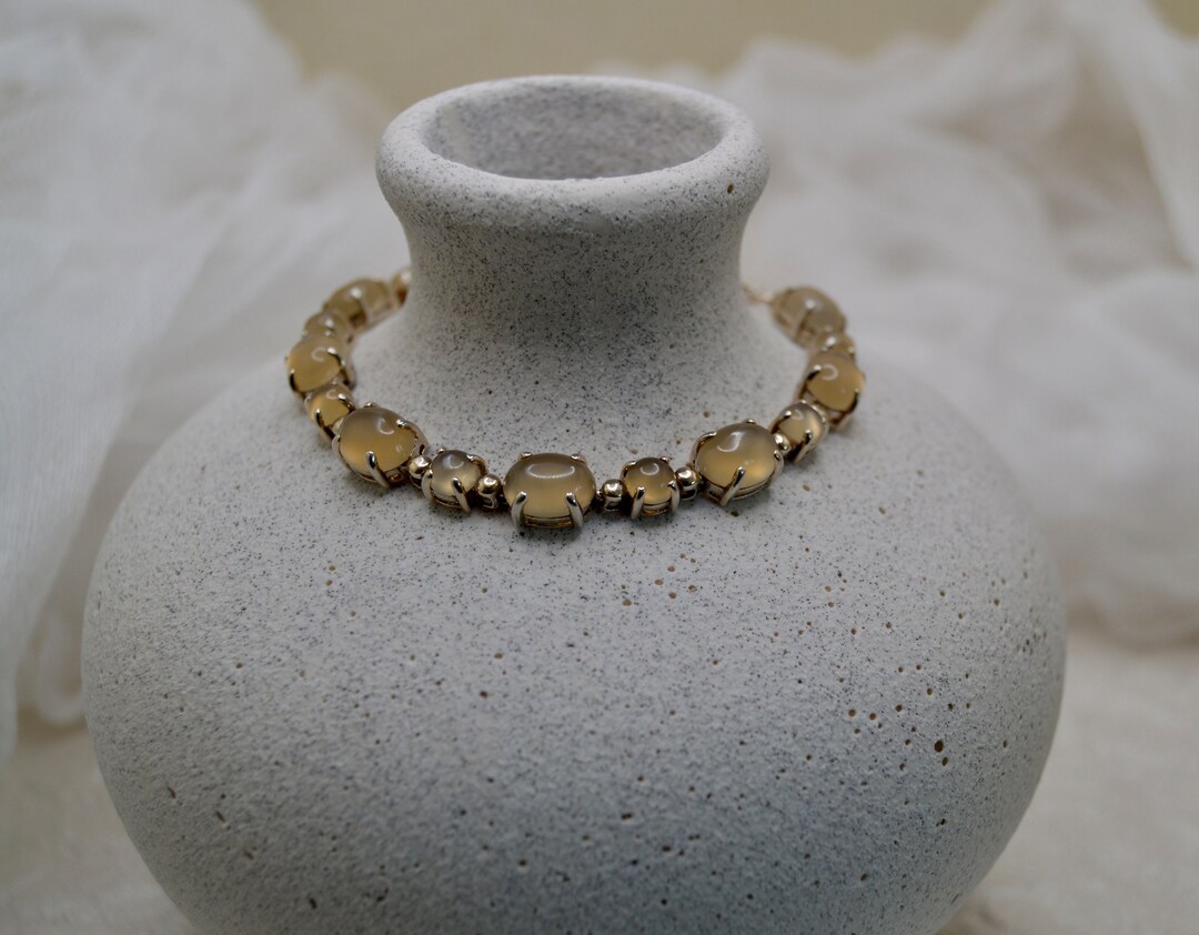 Vintage Natural Yellow Moonstone Estate Tennis Bracelet Sterling Silver ...