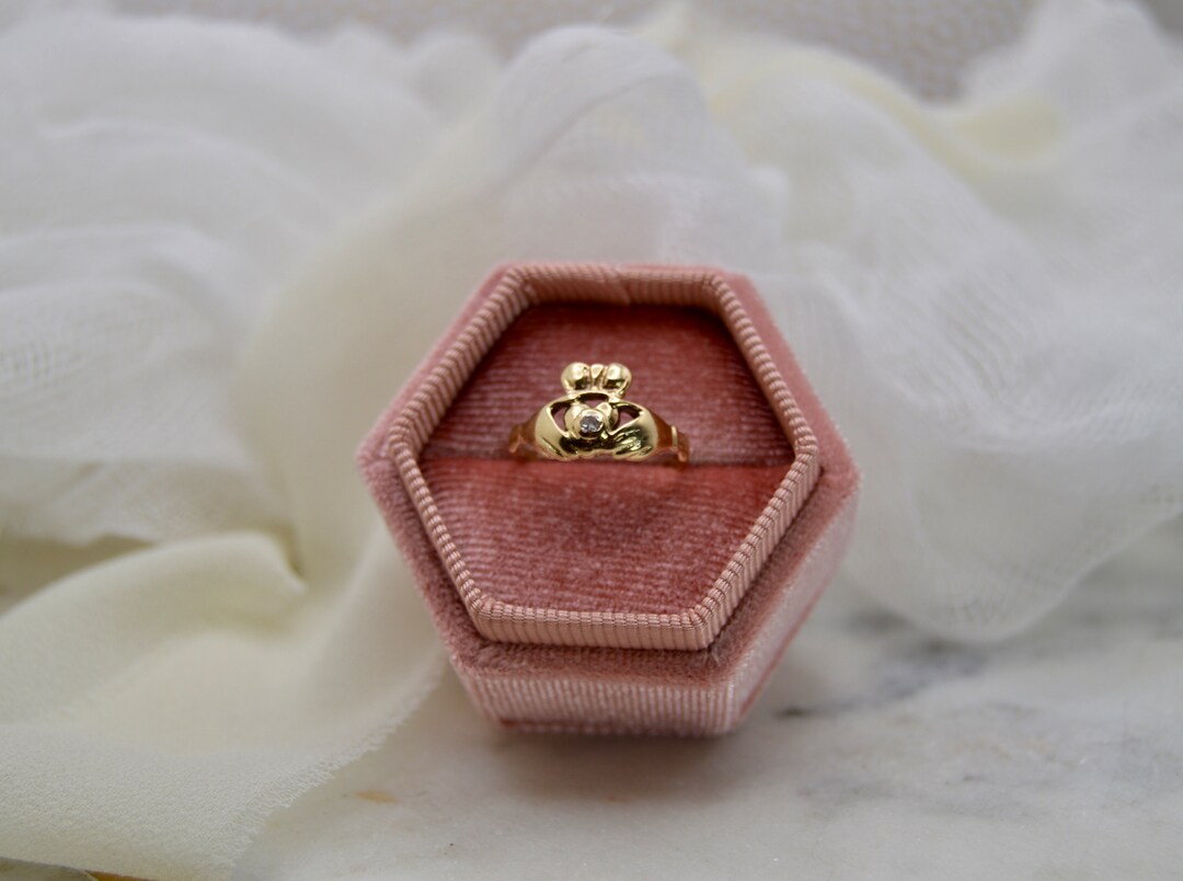 Vintage Estate 10K Yellow Gold With Genuine Diamond Irish Claddagh Ring ...