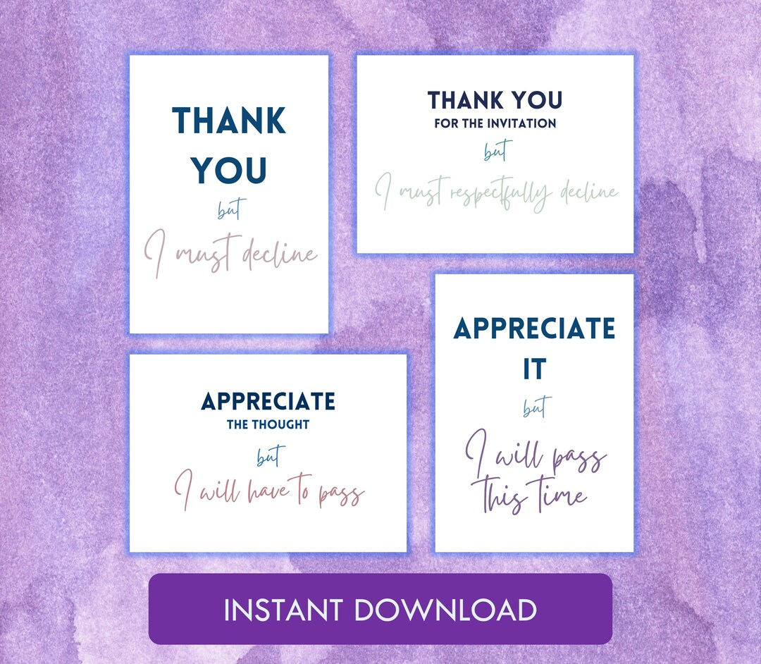 Set of 4 Printable Invite Decline Cards / Event Decline Card / - Etsy