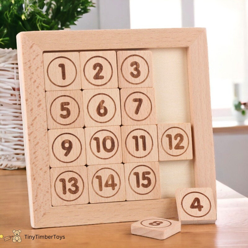 Wooden Sliding Puzzle for Kids, Educational Toys for Toddlers, Numbers ...