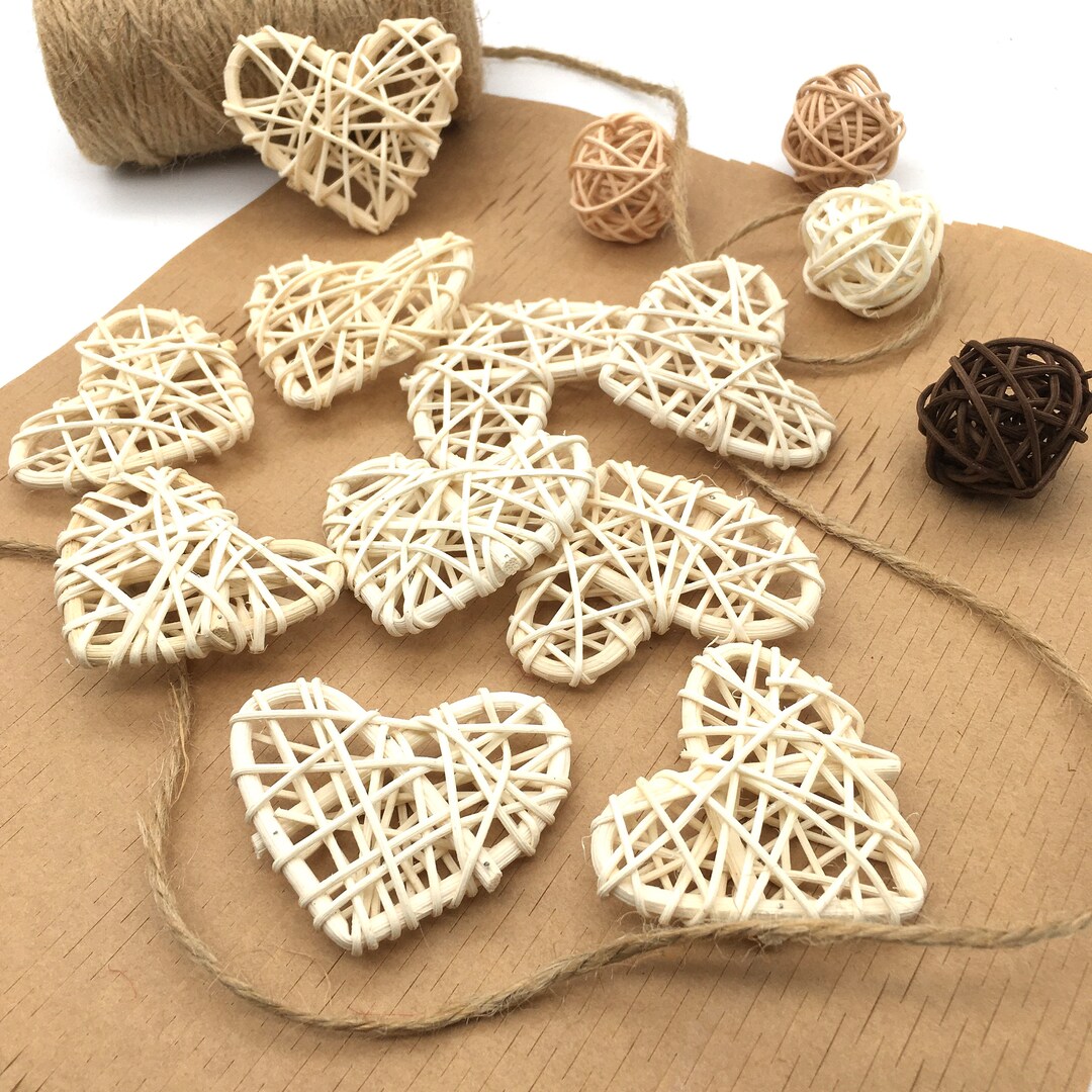 5 Pcs White Decorative Willow Rattan Heart Christmas Wedding Valentines ...