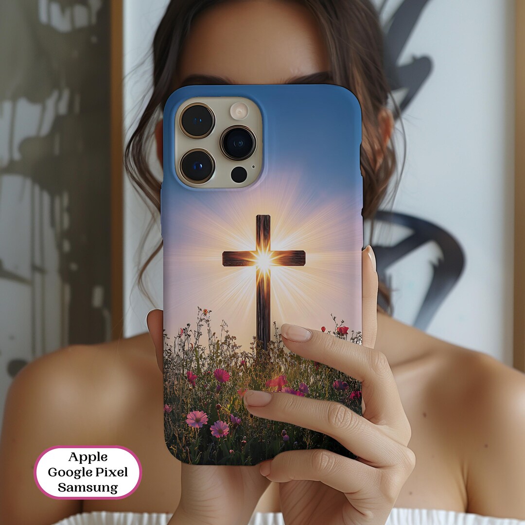 Christian Phone Case: Cross and Flowers, Religious Gift - Etsy