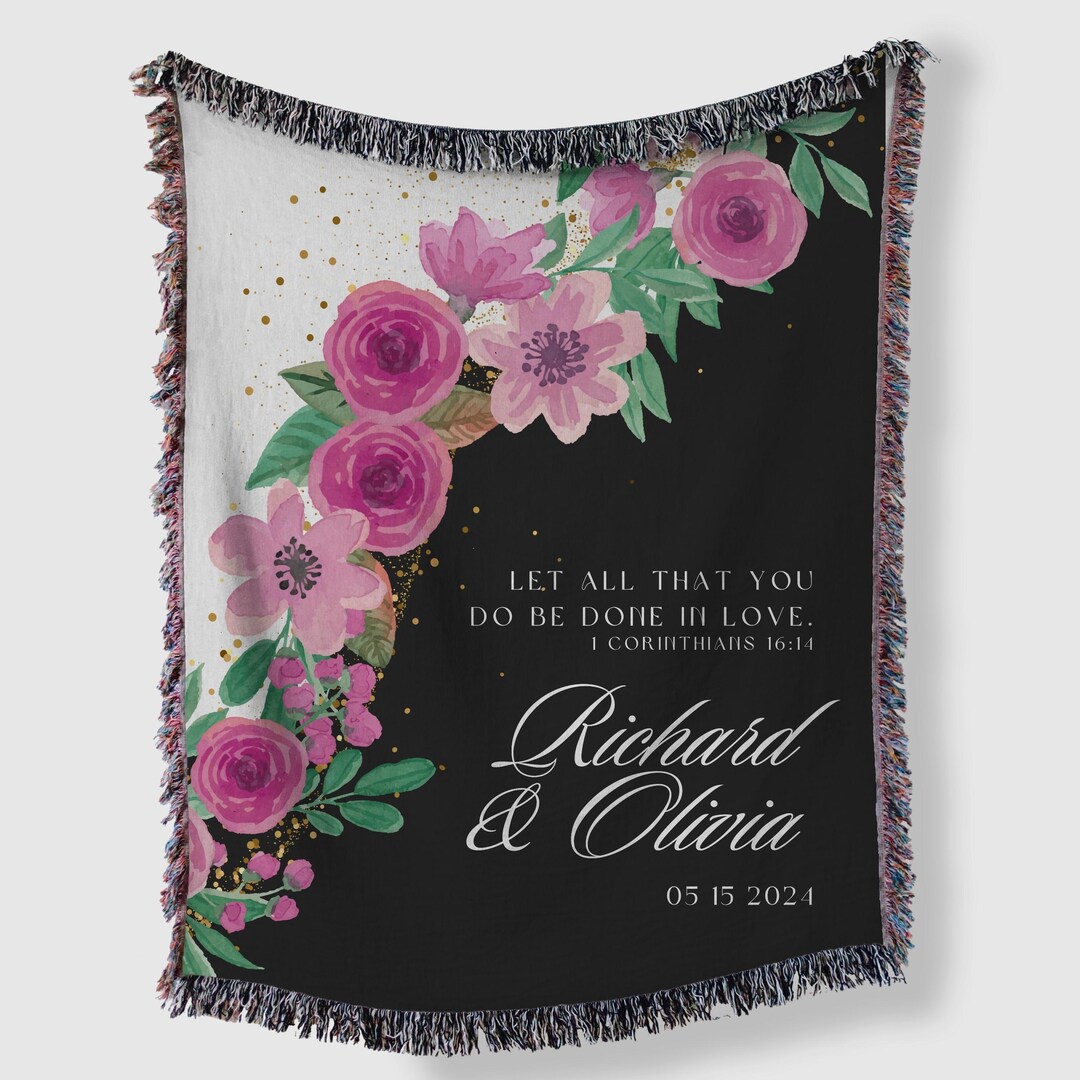 Personalized Wedding Anniversary Woven Blanket Bible Scripture Gift ...