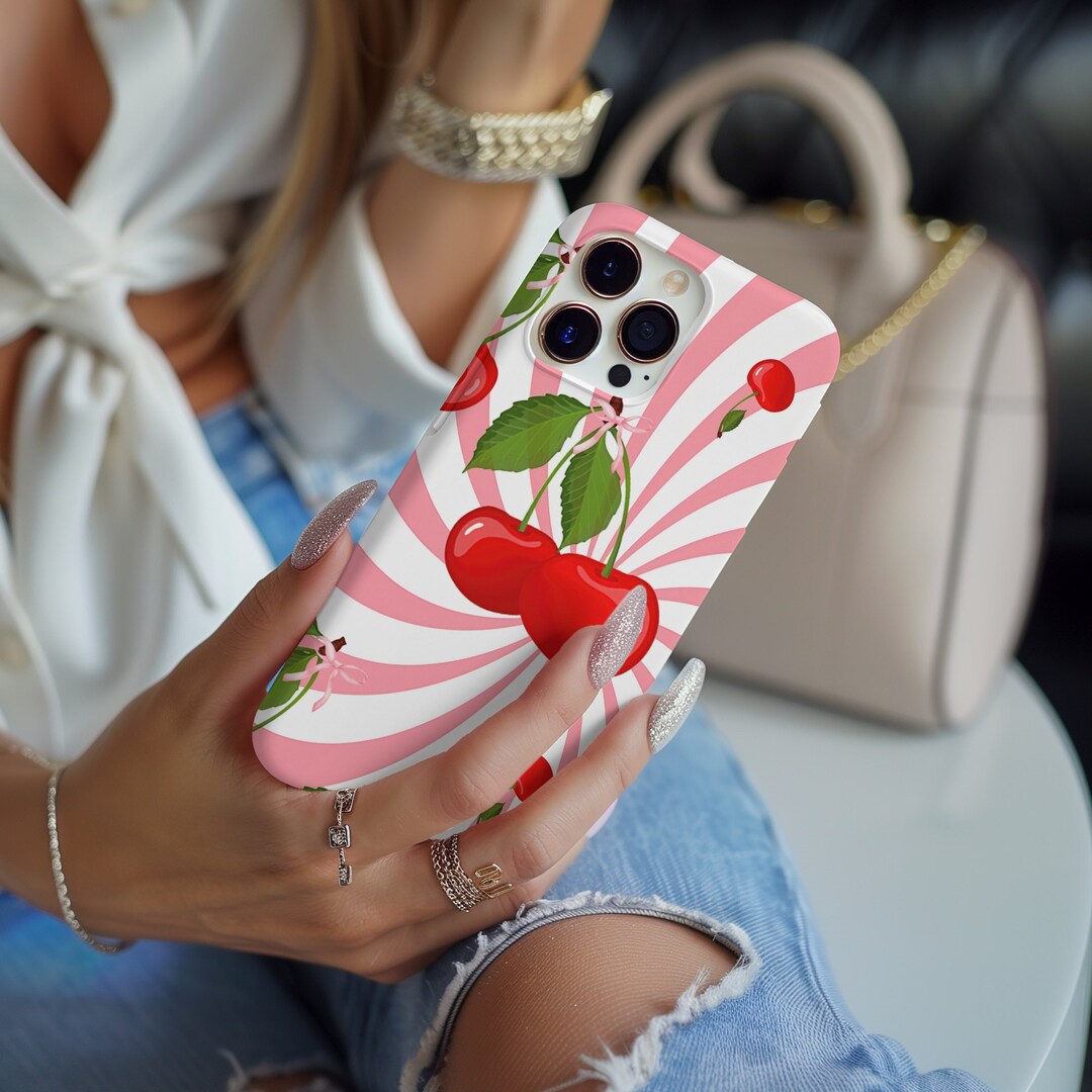 Cute Cherry Groovy Retro Coquette Phone Case iPhone 15 14 13 12 11 7 8 ...